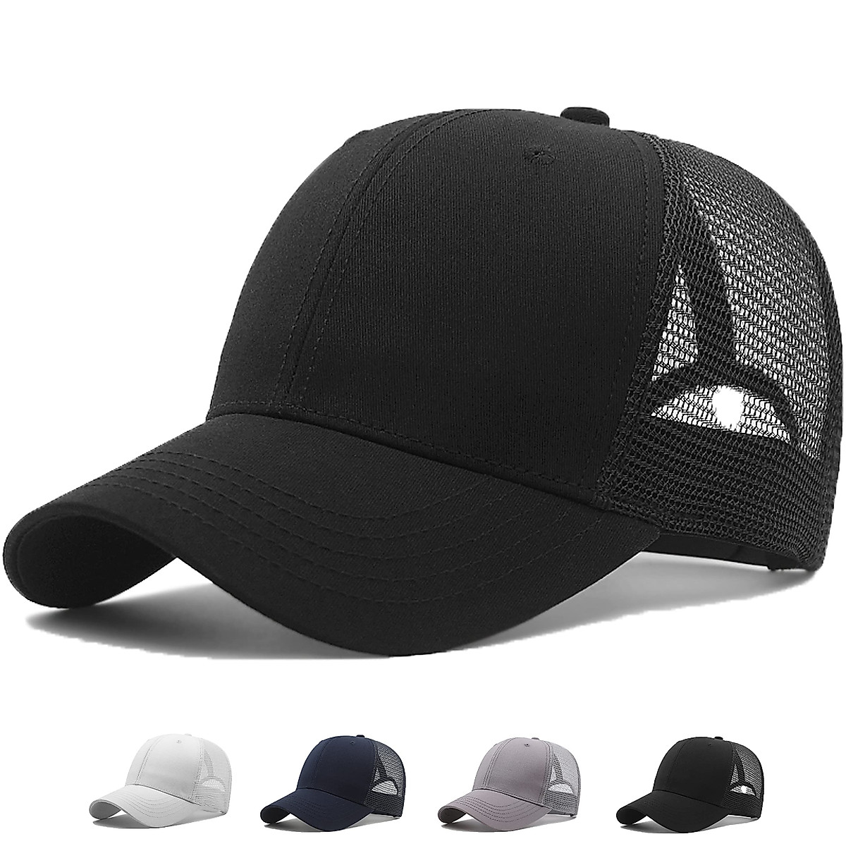 MUNULA Oversize Large Mesh Trucker Hat Big Head Hats for Men XXL Baseball Cap Breathable Dad Hat Adjustable 22.8"-24.8" (Black)
