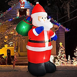 8FT Tall Christmas Santa Inflatables Outdoor Decorations, Inflatable Santa Claus with Gift Bag Built-in LED Lights Blow Ups Yard Decoration Décor for Holiday Xmas Party Indoor Garden Lawn Patio