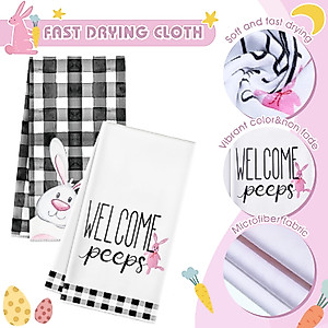 Happy Easter Kitchen Towels Set of 4 Buffalo Plaid Bunny Egg Easter Dish Towels Absorbent Drying Holiday Tea Towels Decorative Dish Cloths Easter Hand Towels for Home Decor Farmhouse Housewarming Gift