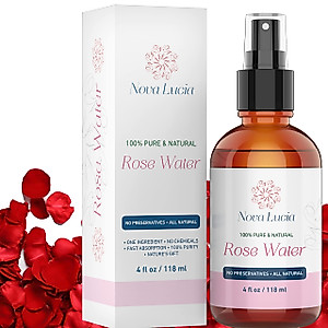 Large 4 oz 100% Pure, Organic Moroccan Rose Water Spray Face Toner, Skin Body Hair Eye Makeup Remover Alcohol Free Toner, Scar Minimizer Hydrating Soothing Face Mist for Dry Oily Combination Skin