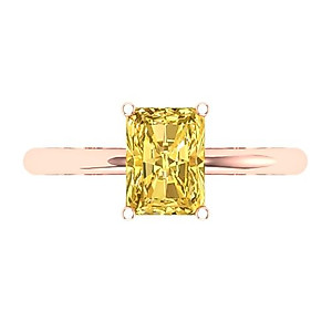 Clara Pucci 1.75ct Radiant Cut Custom Engraving Natural Citrine Engagement Wedding Solitaire W/Accent Ring 18K Rose Gold Size 3.5