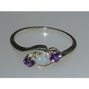 LetsBuyGold 925 Sterling Silver Real Genuine Opal & Amethyst Womens Band Ring - Size 7