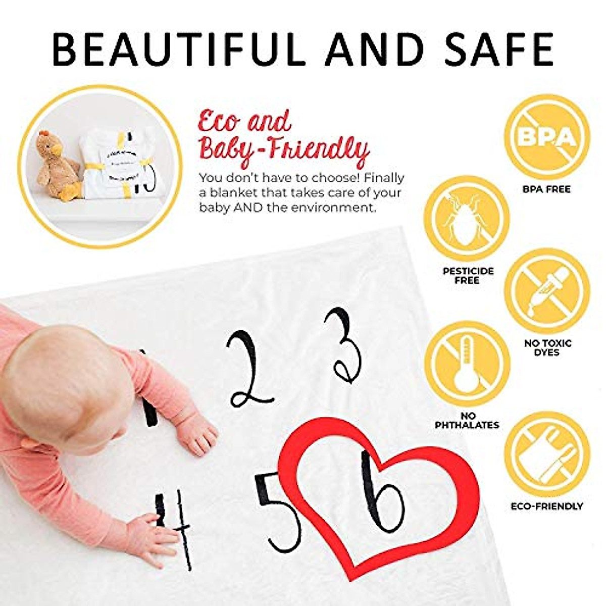 Prazoli White Baby Milestone Blanket Unisex - Baby Month Blanket Gender Neutral