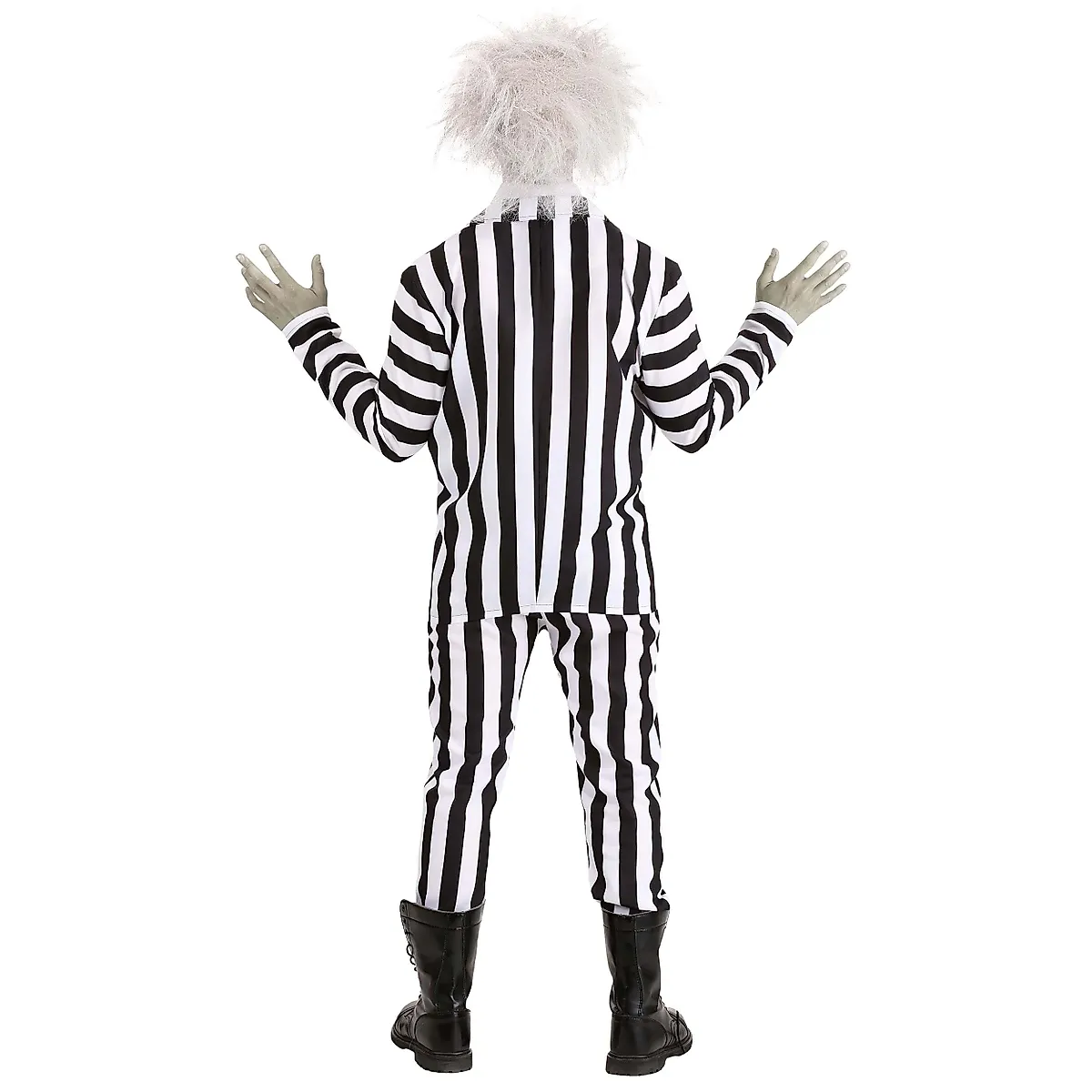Plus Size Beetlejuice Costume - Black & White Striped Tuxedo Jacket, Pants, and Attached Shirt & Tie, Officially Licensed 3X