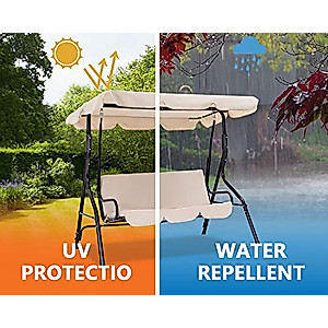 Outdoor Swing Patio Swing with Canopy Backyard Outdoor Swing Chair with Removable Cushions Adjustable Tilt Canopy Comfortable Armrests Stable Frame for Patio Outdoor Garden Backyard Beige