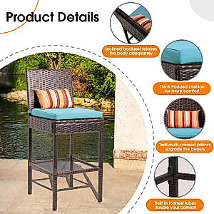Sundale Outdoor Bar Stools 30 Inch Seat Height Set of 2, Patio Wicker Counter Stools with Back Rest, High Brown Rattan Chair with Pillow & Beige Cushion, All-Weather Armless Tall Pub Barstool