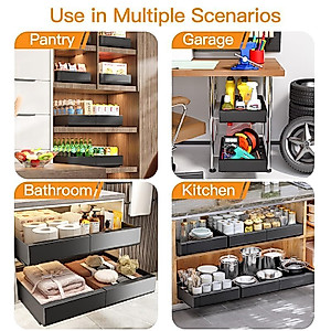 Pull out Cabinet Organizer, Expandable(11.7"-19.7") Heavy Duty Slide out Drawer Fixed with Adhesive Nano Film for Pots, Roll out Shelf Storage for Kitchen Cabinet Organization, Pantry, Bathroom