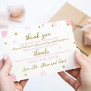 Paper Clever Party 25 Pink and Gold Baby Thank You Cards Pack – Cute Baby Shower Notes with Envelopes, Prefilled Message, Customizable Blank Stationery, Princess Theme, New Parents Gift Ideas