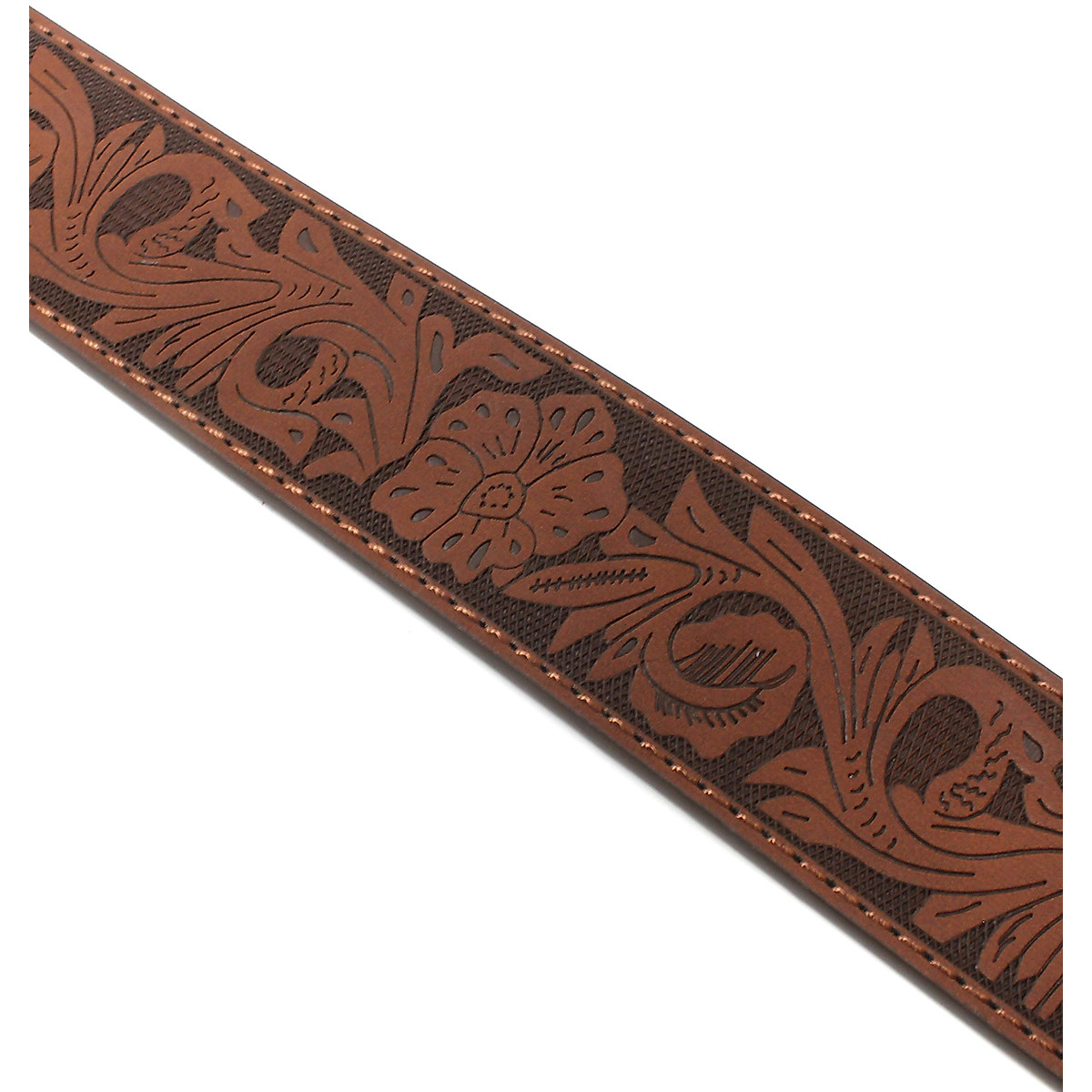 BC Belts Womens Leather Belt Strap with Embossed Western Flowers Pattern 1.5" Wide with Snaps (Brown-L)