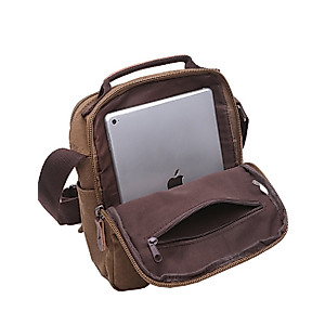 mygreen Unisex Black Small Canvas Vertical Shoulder Messenger Bag Crossbody Business Leather Bag Satchel for Kindle