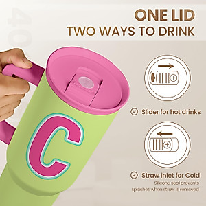 SANDJEST Monogrammed Tumbler with Handle 40oz, Letter C Tumblers Coffee Travel Cup with Straw, Personalized Monogram Initial Gifts for Women Girls, Customized Gifts for Christmas Birthday Mothers Day