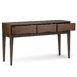 SIMPLIHOME Harper SOLID WOOD 54 inch Wide Mid Century Modern Console Sofa Entryway Table in Walnut Brown with Storage, 3 Drawers , for the Living Room, Entryway and Bedroom