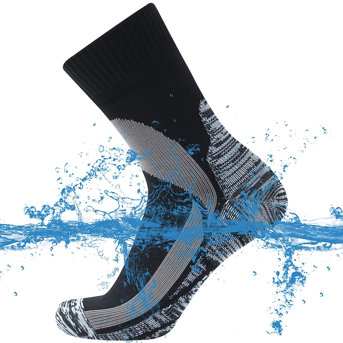 SuMade Waterproof Socks for Women, Hiking Rain Water Muddy Boot Coolmax Socks Kayaking Sport Cushioned Outdoor Neoprene Socks Cycling Wading Socks 1 Pair (Black&Grey, Small)