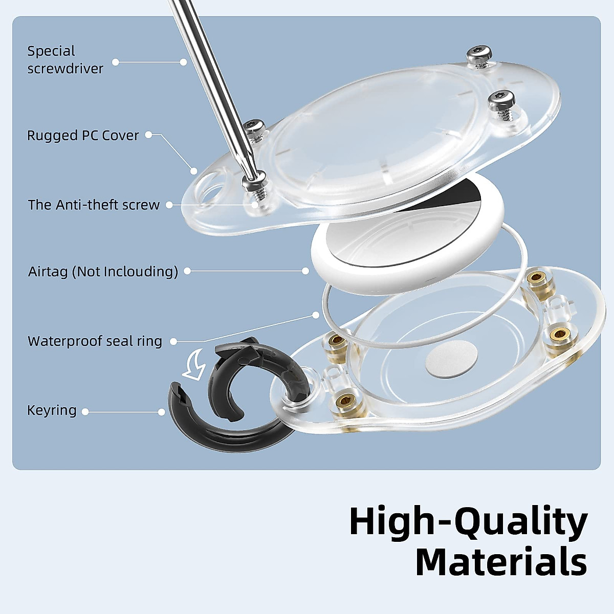 2 Pack Waterproof AirTag Holder Keychain,Clear Air Tag Case with Loop Key Ring and Striple for Tracker,Dog Collar, Luggage, Keys, Full Body Anti-Scratch Protective