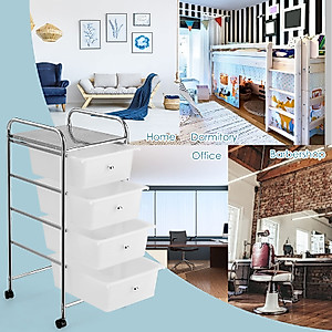 RELAX4LIFE Storage Drawer Carts Classroom Organization Rolling Carts with Wheels 4 Drawers -Craft Organizing Drawers with Plastic Drawers, Utility Cart for Office, School Storage Cart (Clear)