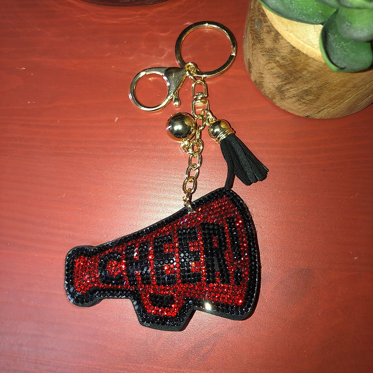 Popfizzy Bling Cheer Keychain for Women, Rhinestone Cheer Bag Charm, Cheer Squad Cheerleader Gifts, Megaphone Cheer Keychain
