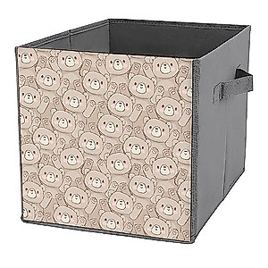 Cute Kawaii Teddy Bear Storage Cubes with Handles Foldable Fabric Bins Organizing Baskets for Shelves Closet