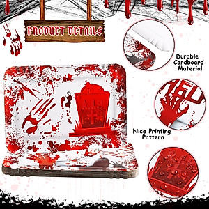 Rtteri 10 PCS Halloween Serving Trays Party Decorations 11 x 7.5 Halloween Food Trays Bloody Handprint Spooky Tray Bloody Paper Trays for Halloween Dessert Cupcake Birthday Party Tableware Supplies