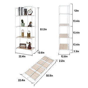 Crofy No Assembly Folding Bookshelf for Living Room, 4 Tier White Collapsible Book Shelf for Home Office, Portable Bookcase Storage Organizer