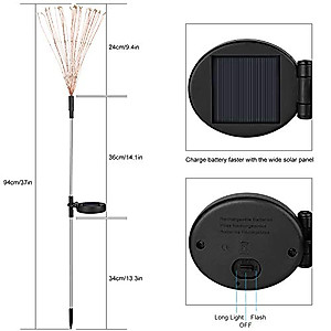 Garden Decorative Flowers Firework Lights Solar Powered 120 LED 40 Copper Wire DIY Waterproof Landscape Stake Light for Halloween, Christmas, Patio Yard Pathway Lawn Party Decor(White, 2 Pack )