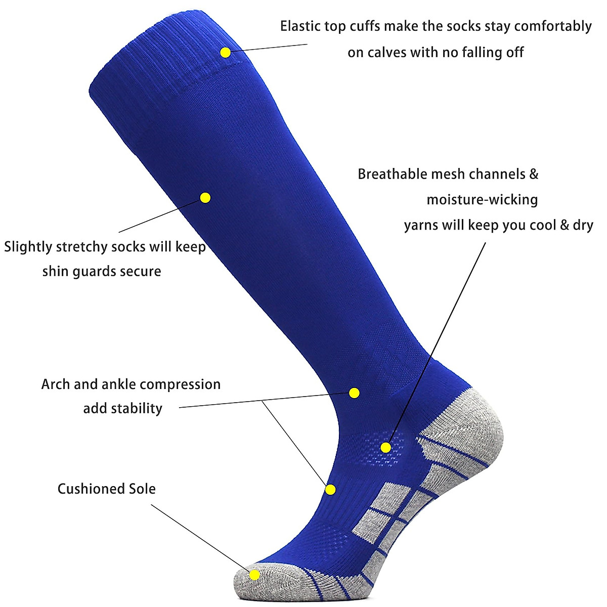 CWVLC Lillte Boy's Soccer Socks Kids Football Sport Team Athletic Knee High Long Tube Cotton Compression Socks Blue X-Small (12C-13C Kids/ 1Y-3Y Youth)