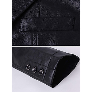 chouyatou Men's Stylish 2 Button Faux Leather Suit Blazer Jacket Sport Coat (Large, Black)