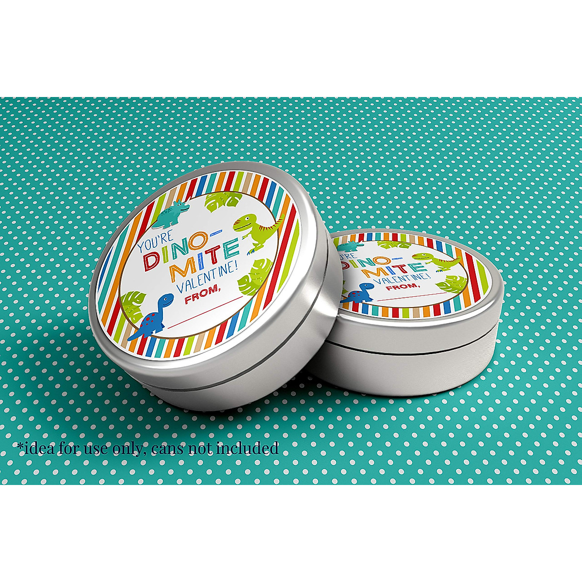 Dino-Mite Dinosaur Valentine Party Favor Sticker Labels for Boys, 40 2" Party Circle Stickers by AmandaCreation, Great for Classroom Valentines, Envelope Seals, Gifts & Treats