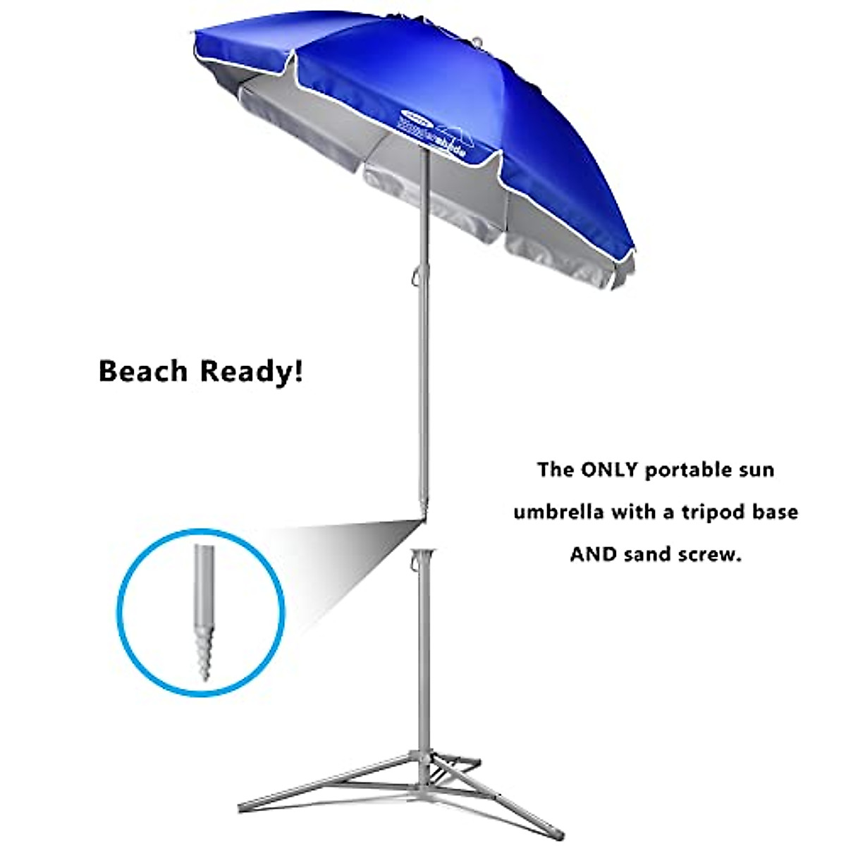 Wondershade 5' Sun Shade Umbrella, Portable Lightweight Adjustable Instant Sun Protection UPF 50+ - Blue