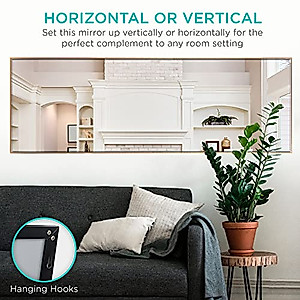 Best Choice Products Large 65x22in Full Length Mirror, Rectangular Hanging & Leaning Floor Mirror for Bedroom, Living Room, Vertical, Horizontal w/High Clarity, Beveled Edges, Anti-Blast Film - Gold