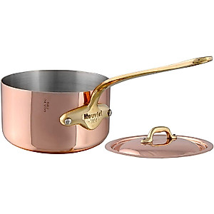 Mauviel M'Heritage M'150B Copper Saucepan with Lid, 3.6 QT- .9", Brass Handle
