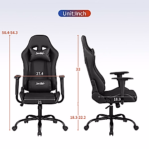 Gaming Chair Office Chair Desk Chair with Lumbar Support Headrest Armrest Task Rolling Swivel Ergonomic E-Sports Adjustable PC Gamer Chair Black