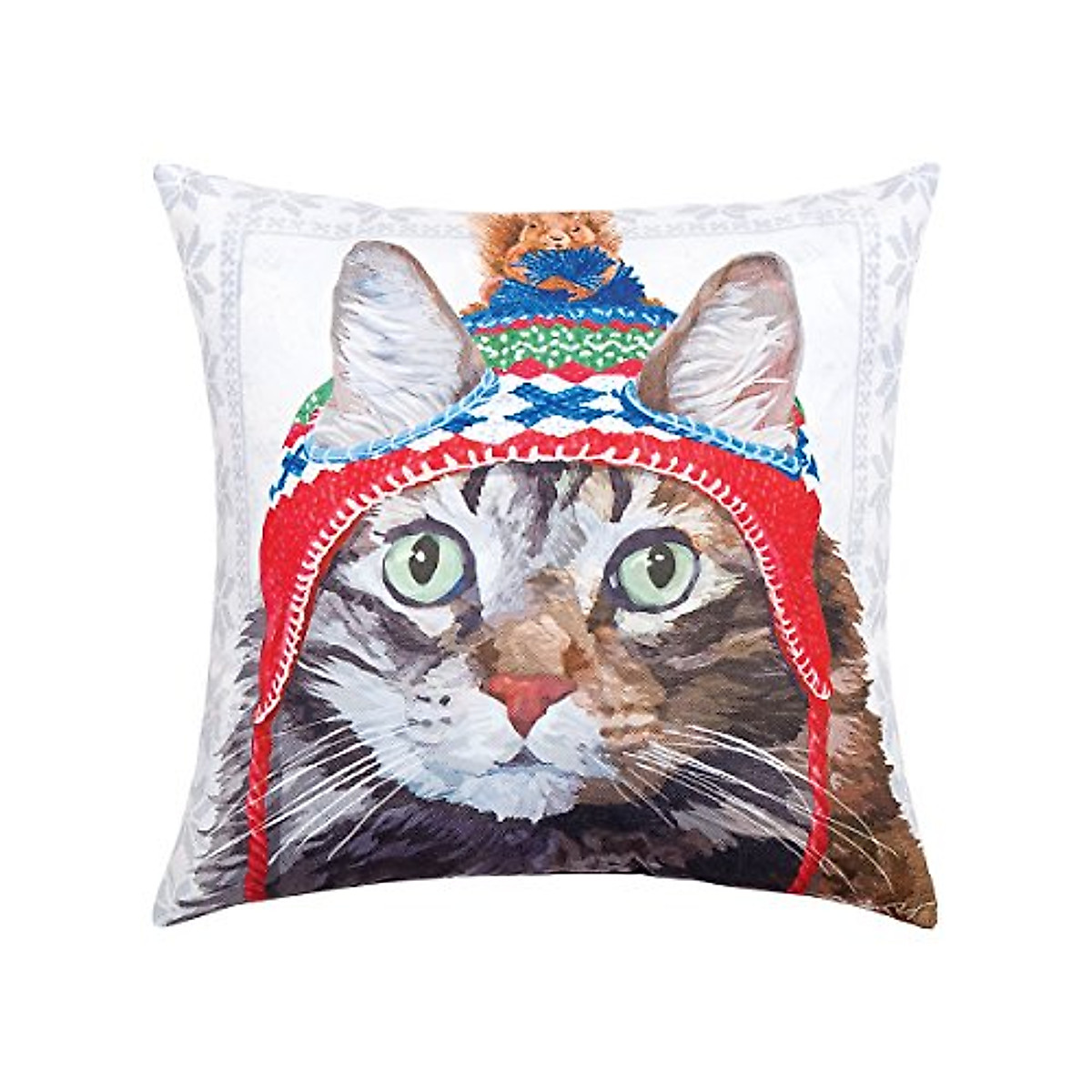 C&F Home Winter Hat Cat Premium Indoor/Outdoor Pillow Christmas Patio Decor Decoration Accent Throw Pillow 18 x 18 Gray