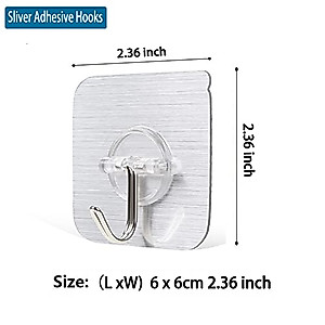 60 Pack Adhesive Hooks 24lb(Max) Adhesive Wall Hooks, Self Adhesive Hooks Heavy Duty Adhesive Hooks for Kitchens Bathroom Office, Sliver