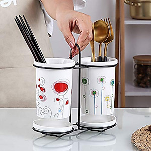 Kelendle Ceramic Caddy Cutlery Holder with Metal Base Utensil Organizer Flatware Organizer for Kitchen Countertop Table Cabinet Pantry, Mask