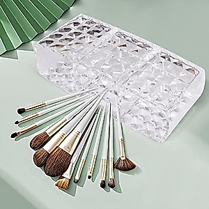 Unaone Makeup Brush Organizer, Acrylic Clear 3-Compartment Makeup Brush Holder Cosmetic Brushes Storage Organizer for Vanity Bathroom