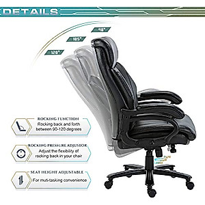 Big and Tall Office Chair 400lbs-Heavy Duty Executive Desk Chair with Extra Wide Seat, High Back Ergonomic Leather Computer Chair with Tilt Rock&Tension, Padded Armrests-Black