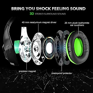 BlueFire Stereo Gaming Headset for Playstation 4 PS4 PS5, Over-Ear Headphones with Mic and LED Lights for Xbox One, PC, Laptop(Green)
