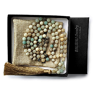 BALIBALI 6MM Mala Beads Necklace Natural Stone Meditation Statement Necklace Japa Yoga Rosary Prayer Charm Beaded Tassel Necklace