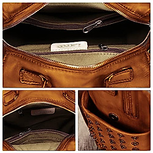 Genuine Leather Backpack for Women Convertible Satchel Vintage Rucksack Casual Back Bag Shoulder Bag Retro Cowhide Handbag Purse Daypack (Brown)