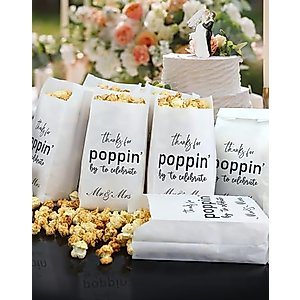 48Pcs Thanks for Poppin' By to Celebrate Popcorn Bags Engagement Wedding Party Favors Popcorn Bags Engaged Wedding Bridal Shower Goody Snack Treat Bags Grease Resistant