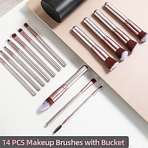 BS-MALL Makeup Brushes Premium Synthetic Foundation Powder Concealers Eye Shadows Makeup 14 Pcs Brush Set，Silver Purple with case