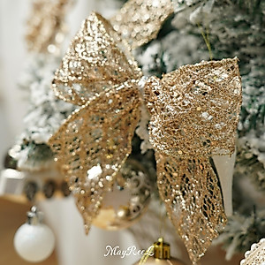 MAYREEL 2.5 Inch Champagne Wired Ribbon Glitter Pale Gold for Christmas Decorations Gift Wrapping Wreath Supplies Tree Toppers 10 Yards