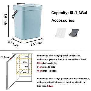 Small Trash Can with Lid, LALASTAR Compost Bin Indoor Kitchen Sealed Under Sink for Kitchen, Food Waste Bin for Countertop, Mountable Garbage Can for Bathroom, RV, 5L/1.3 Gal, Blue