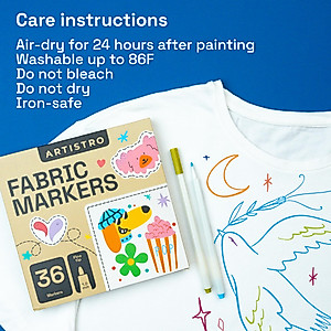 ARTISTRO 24 Fabric Markers - Fine Tip Permanent Decorating Kit for Clothes - No Bleed Pens for T-Shirts, Bags, Textile, Canvas, and More