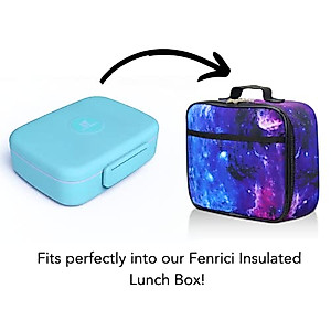 Fenrici Bento Lunch Box For Kids 5 Leakproof Compartments, Microwave and Dishwasher Safe, BPA Free, Food Safe, 60% Wheat Straw, Cool Blue