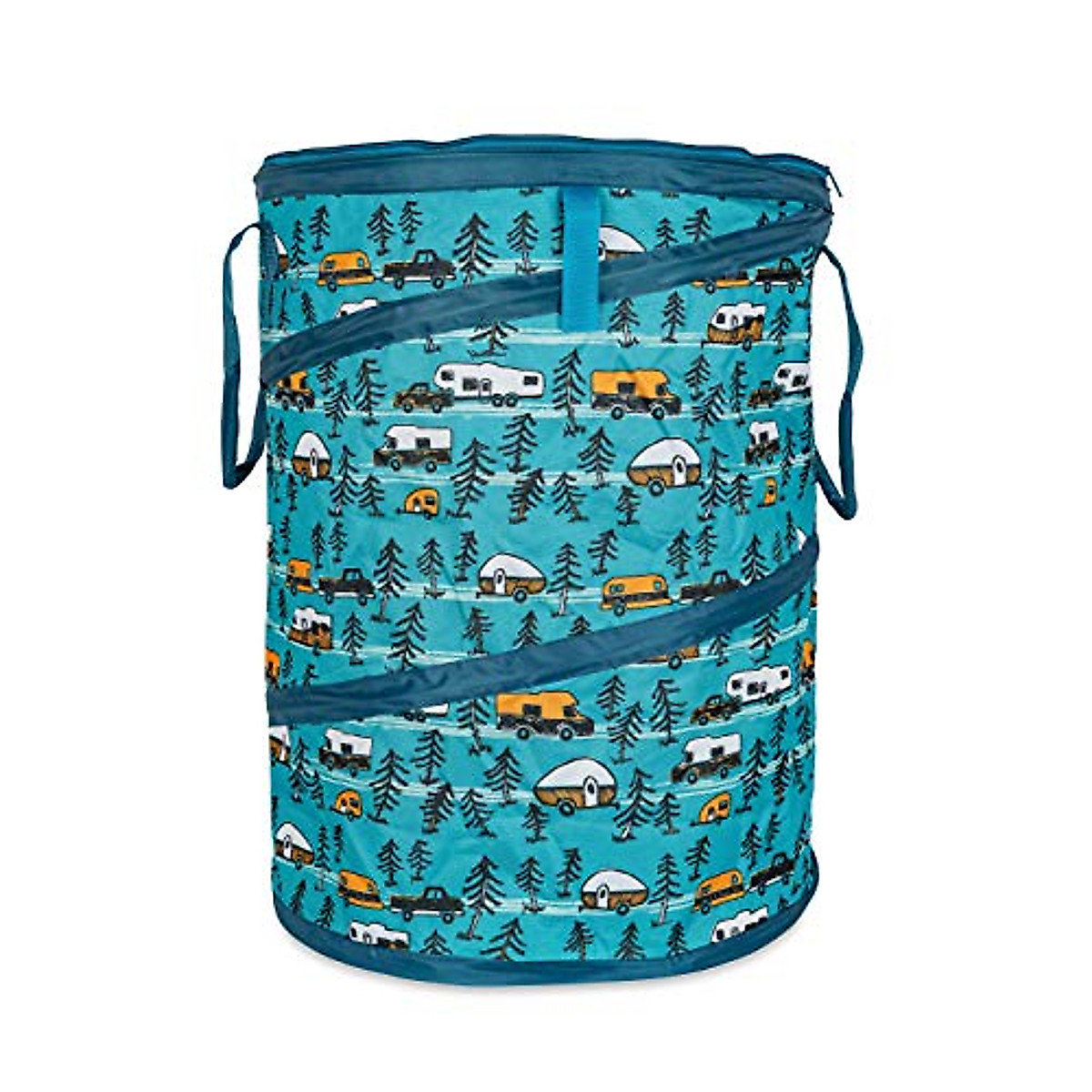 Camco Life is Better at The Campsite Pop-Up Utility Container | 18 x 24-inch | A Compact Size for Multi-Purpose Use | Sketched RVs and Trees Pattern (42987)