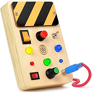 POLKRANE Busy Board with LED Light, Sensory Toys for Toddlers 1-3, Montessori Toys with Toggle Switch, Travel Toys for Educational Toddler Activities for 1 2 3 4 Year Old Boys & Girls