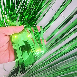 Green Tinsel Foil Fringe Curtain Party Backdrop Decorations for Christmas Graduation Birthday Wedding Engagement Bridal Baby Shower Bachelorette Holiday Celebration, Green Photo Booth Props - 2 Packs