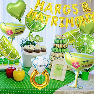 26PCS Margs and Matrimony Bachelorette Balloons - Lime Balloons and Diamond Ring Balloons for Margarita Party Decorations, Margarita Bachelorette Party Decor for Mexican Fiesta Bridal Shower
