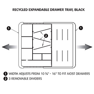 Officemate Recycled Expandable Drawer Tray, 10 3/8 W - 16 W, Black (26372)